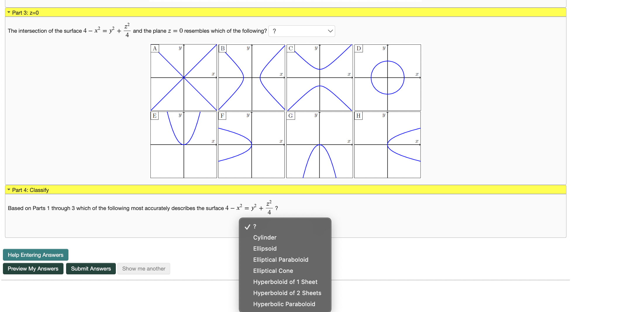 Solved Our goal is to classify the surface: 4−x2=y2+4z2 - | Chegg.com