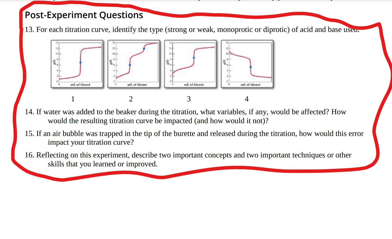Solved Post-Experiment Questions 13. For each titration | Chegg.com