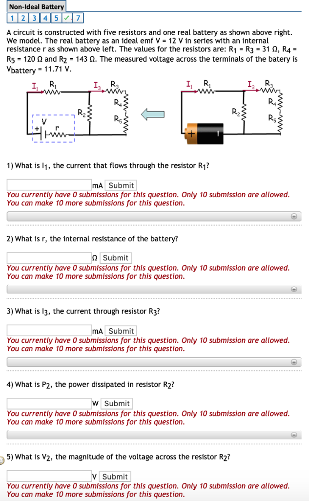 Solved Non-Ideal Battery A circuit is constructed with five | Chegg.com