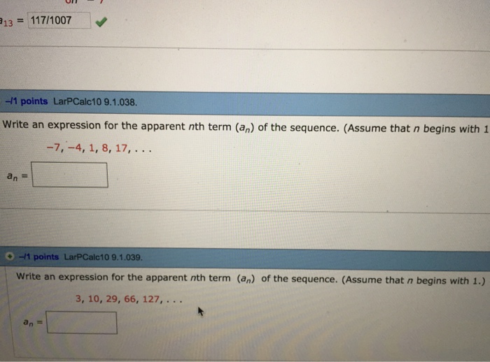Solved Write an expression for the apparent nth term (an) of | Chegg.com