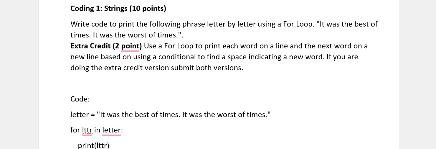 Solved Coding 1: Strings (10 points) Write code to print the | Chegg.com