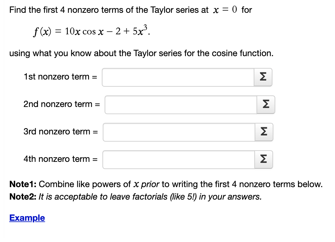 Solved Find the first 4 nonzero terms of the Taylor series | Chegg.com