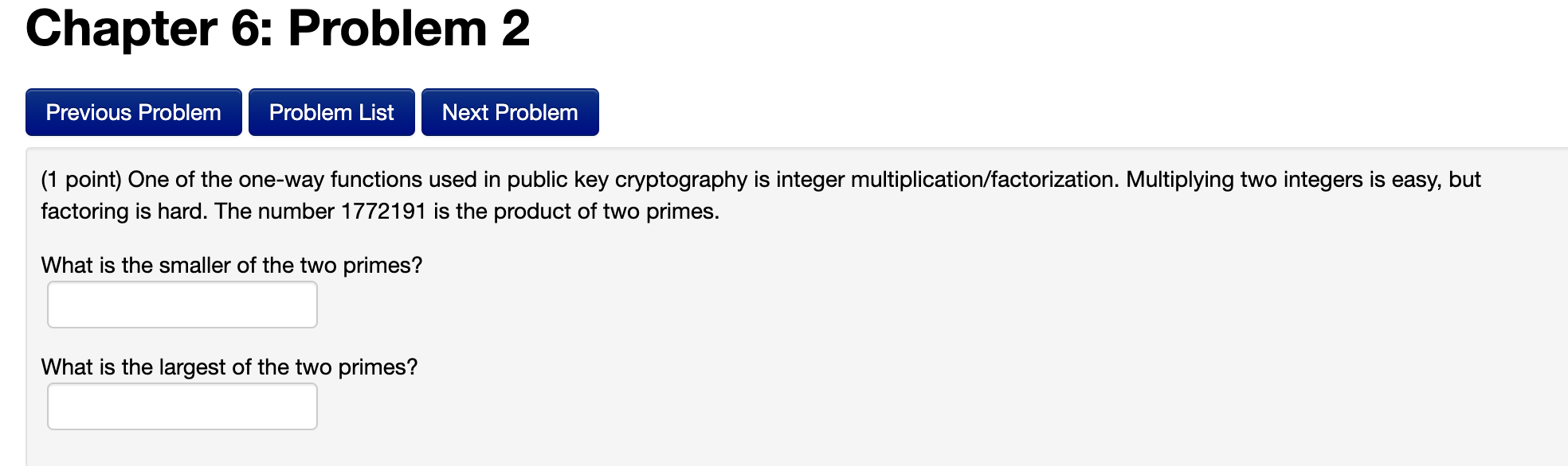 Solved (1 point) One of the one-way functions used in public | Chegg.com
