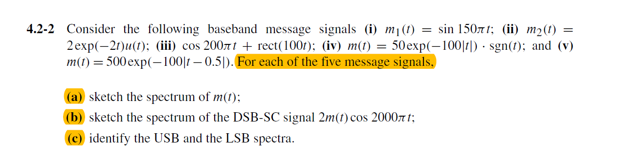 Solved 4.2-2 Consider the following baseband message signals | Chegg.com