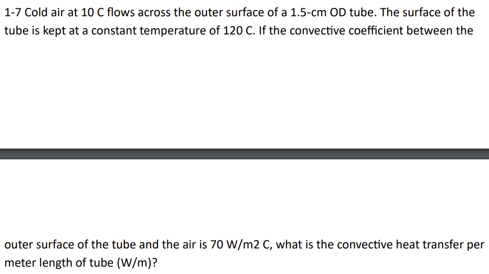 Solved 1-7 ﻿Cold air at 10 ﻿C flows across the outer surface | Chegg.com