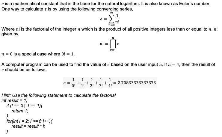 Solved e is a mathematical constant that is the base for the | Chegg.com