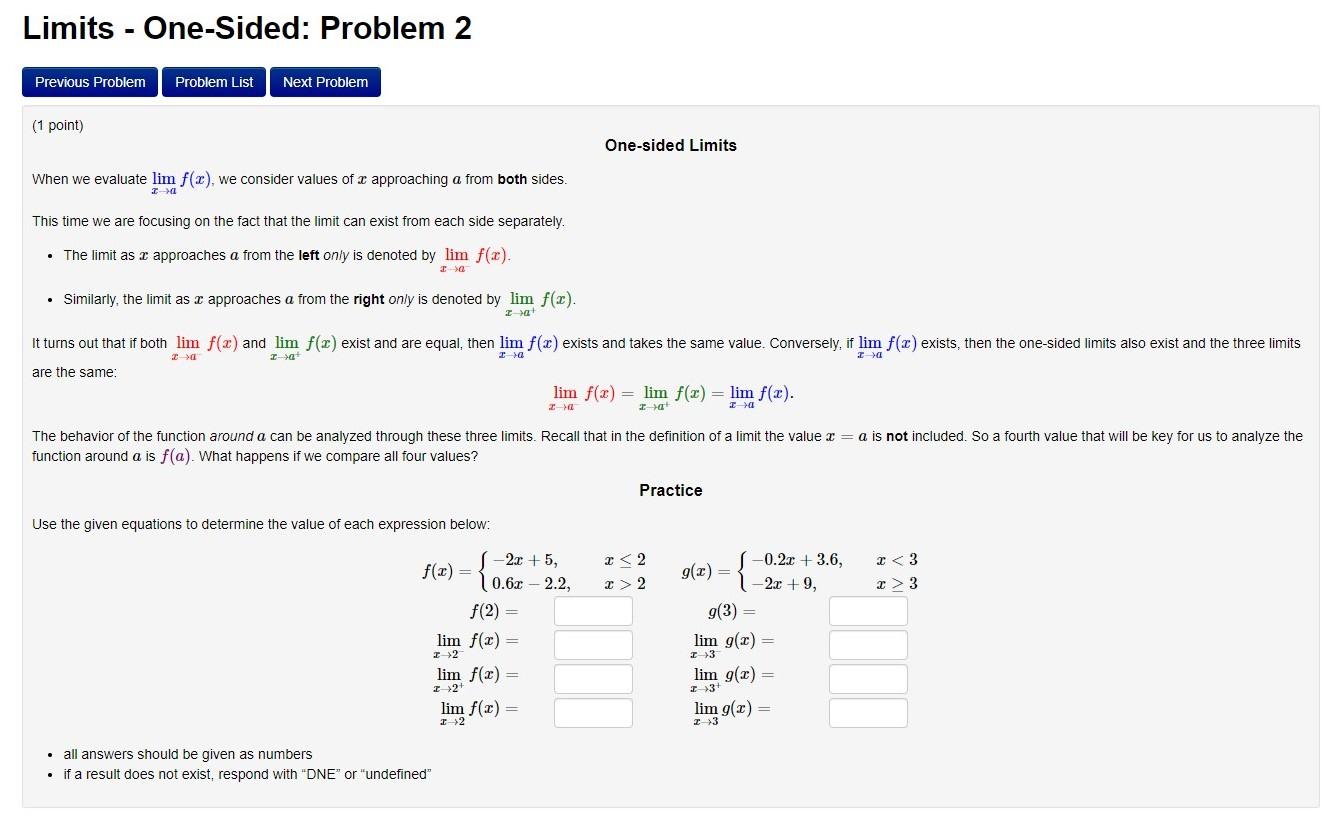 Solved Limits - One-Sided: Problem 2 Previous Problem | Chegg.com