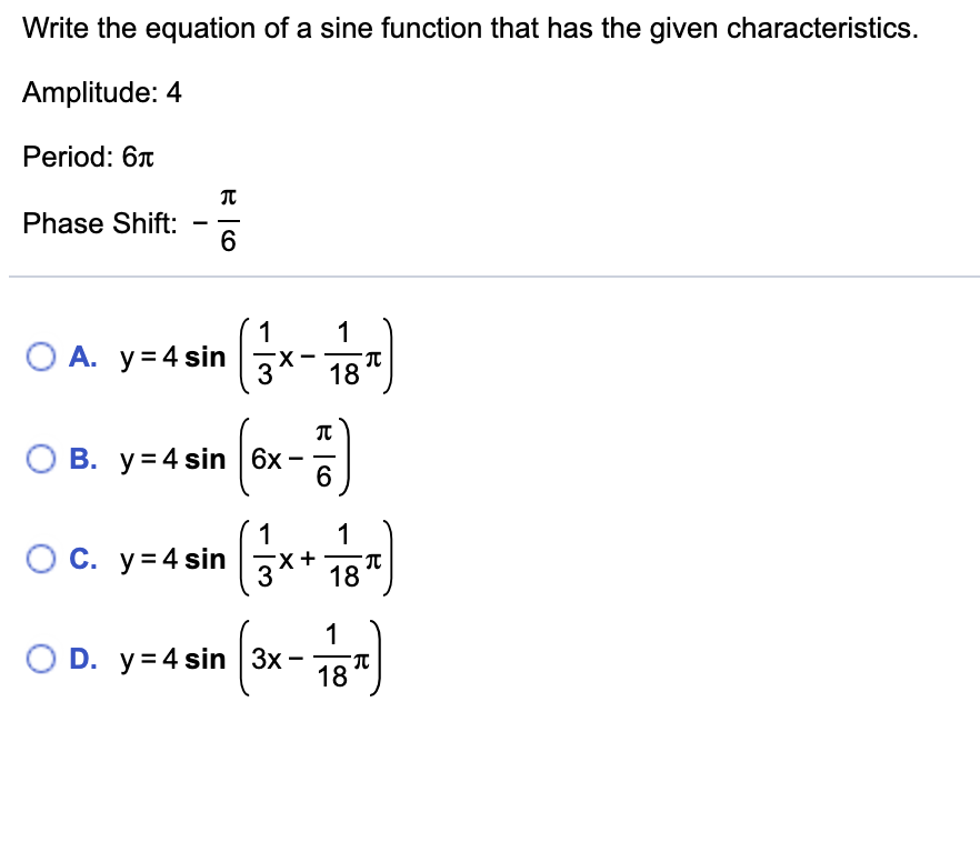 Solved Write the equation of a sine function that has the | Chegg.com