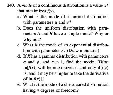 Solved 140. A mode of a continuous distribution is a value * | Chegg.com