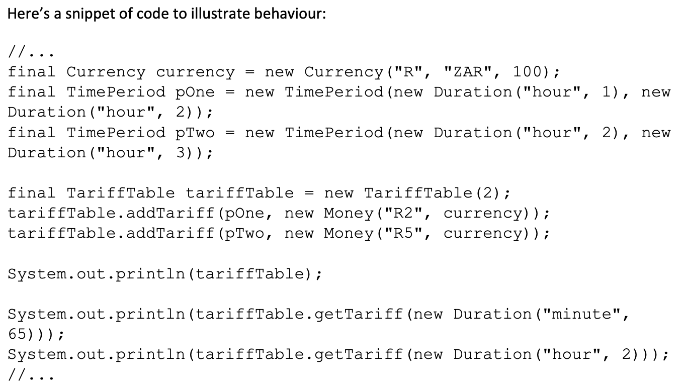 Develop a TariffTable class that meets the following | Chegg.com