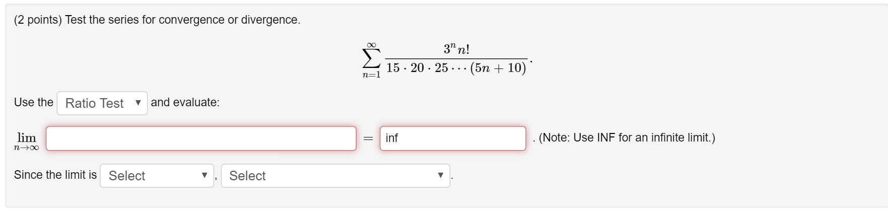 Solved (2 points) Test the series for convergence or | Chegg.com