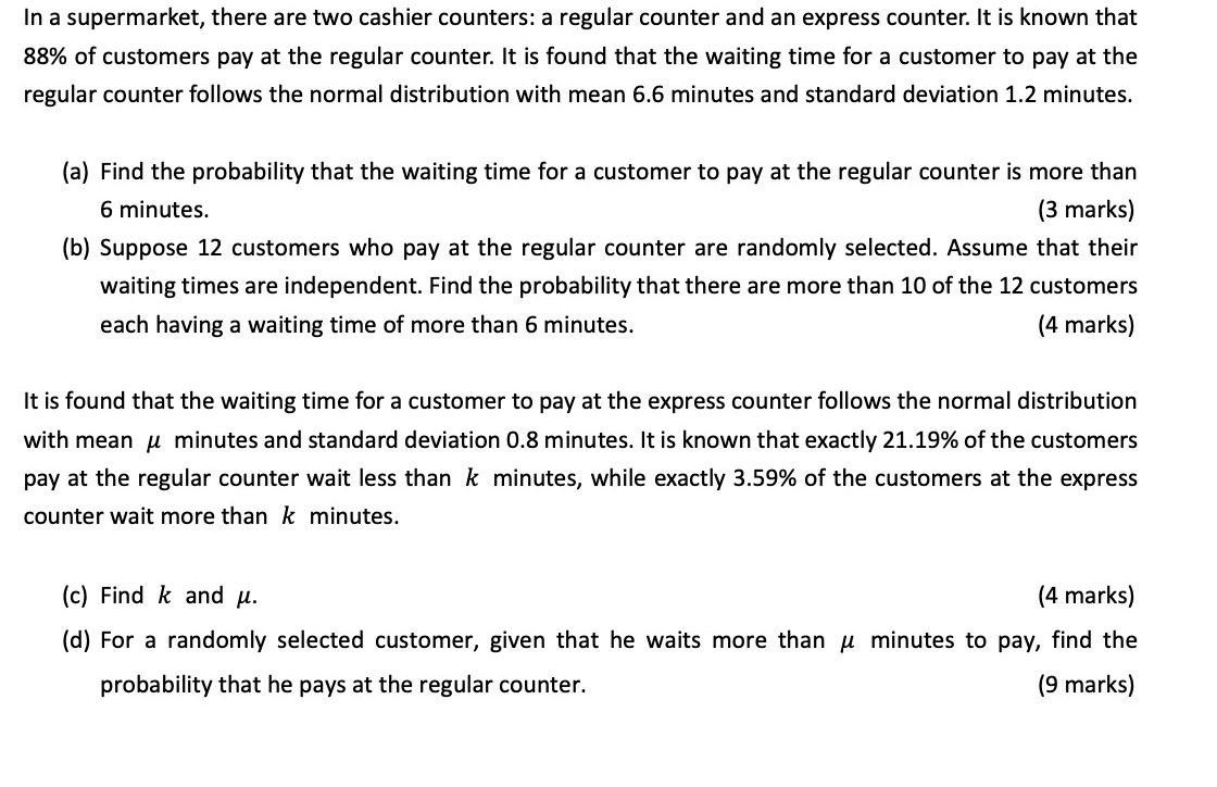 Solved In a supermarket, there are two cashier counters: a | Chegg.com