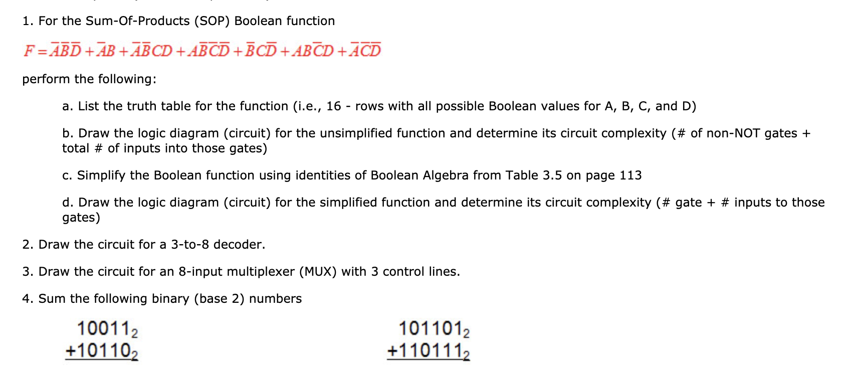 Solved 1. For the Sum-Of-Products (SOP) Boolean function | Chegg.com