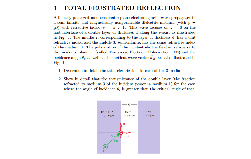 Solved 1 TOTAL FRUSTRATED REFLECTION A linearly polarized | Chegg.com