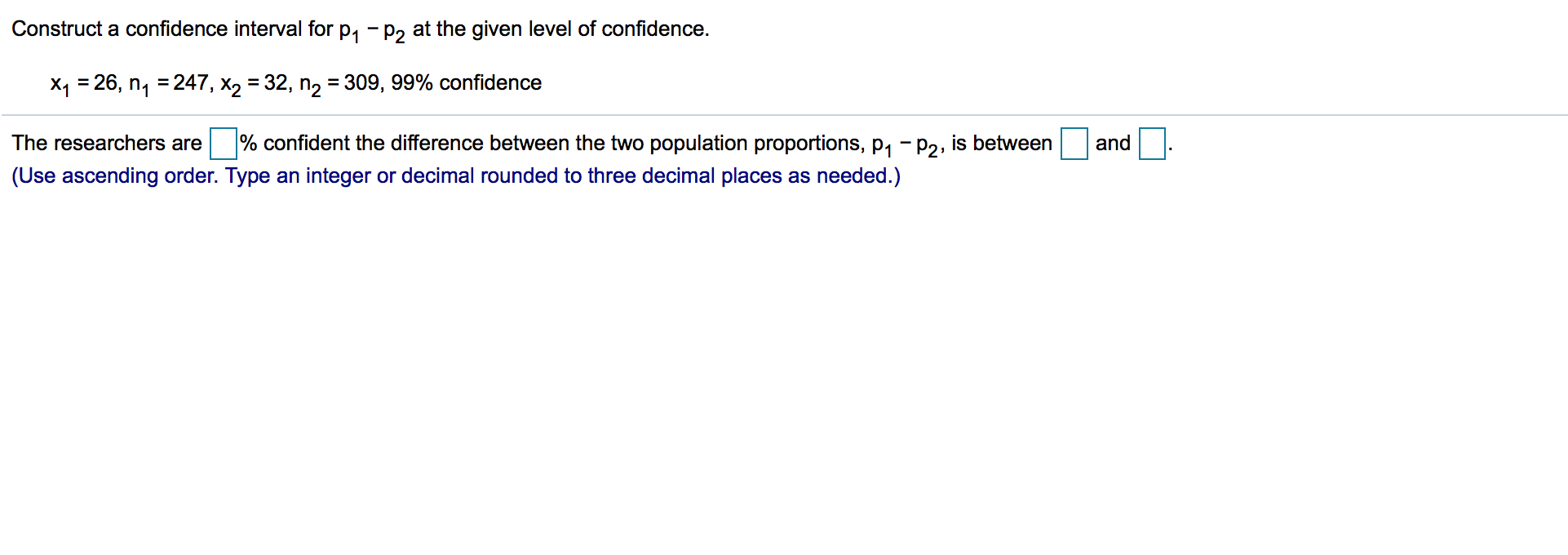 Solved Construct a confidence interval for P1 - P2 at the | Chegg.com