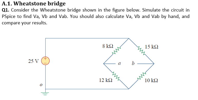 Solved A.1. Wheatstone bridge Q1. Consider the Wheatstone | Chegg.com