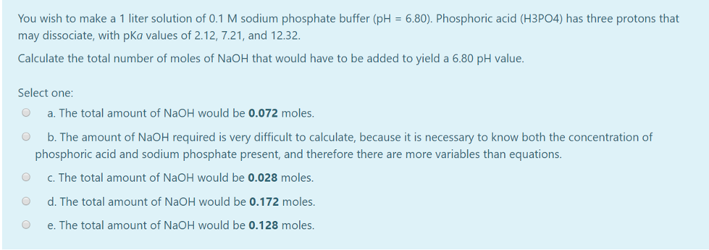 Solved You wish to make a 1 liter solution of 0.1 M sodium | Chegg.com