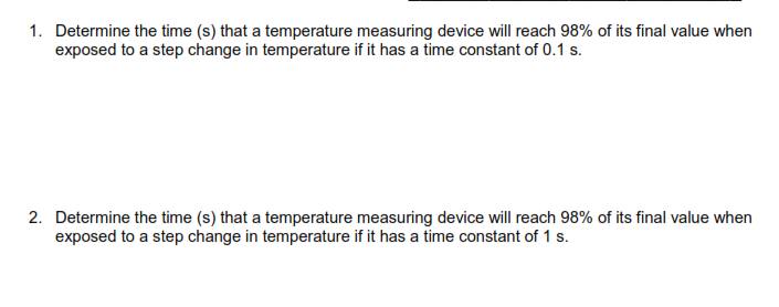 Solved 1. Determine the time (s) that a temperature | Chegg.com