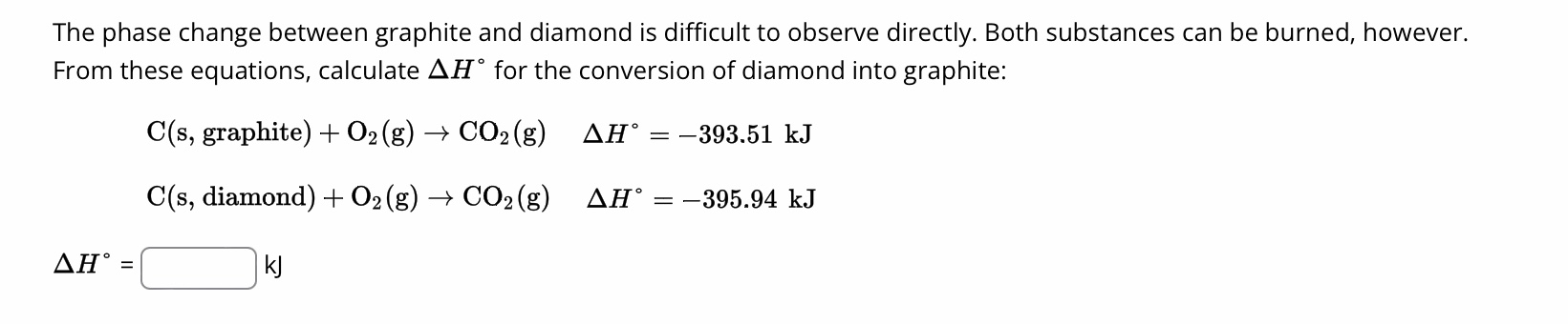 Solved The phase change between graphite and diamond is | Chegg.com