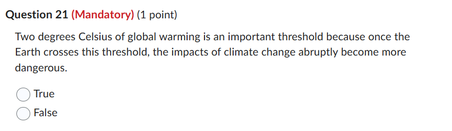Solved Two degrees Celsius of global warming is an important | Chegg.com