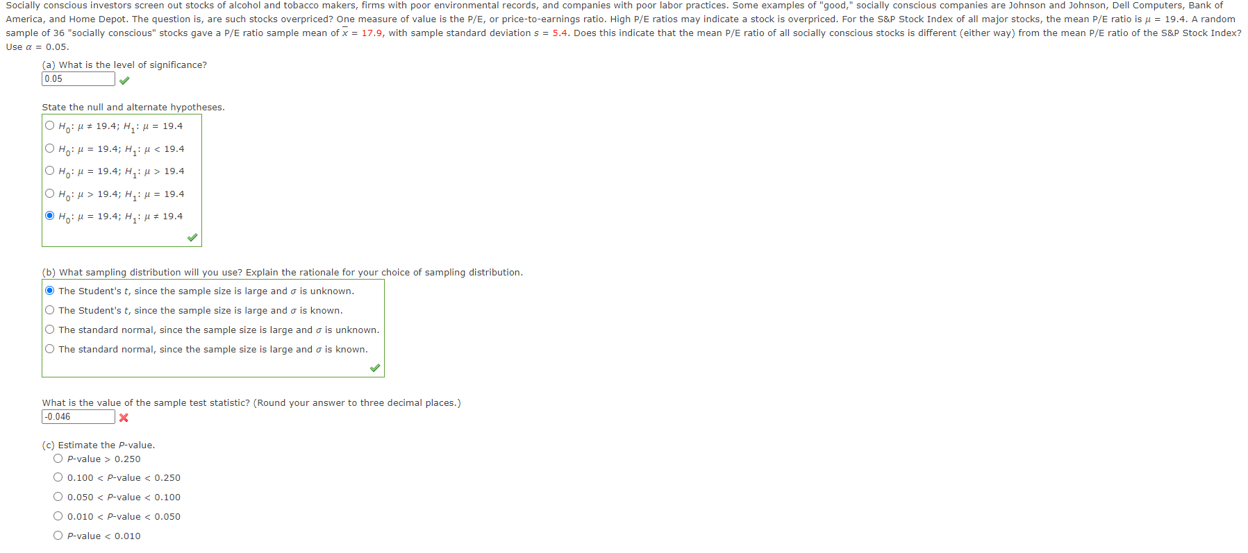 Solved se α=0.05. (a) What is the level of significance? | Chegg.com