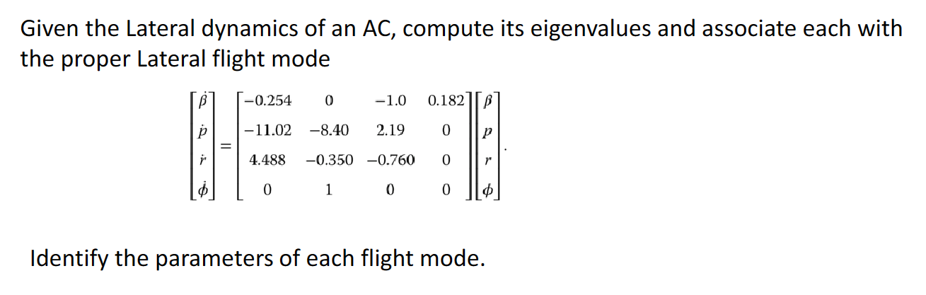 Solved Given the Lateral dynamics of an AC, compute its | Chegg.com