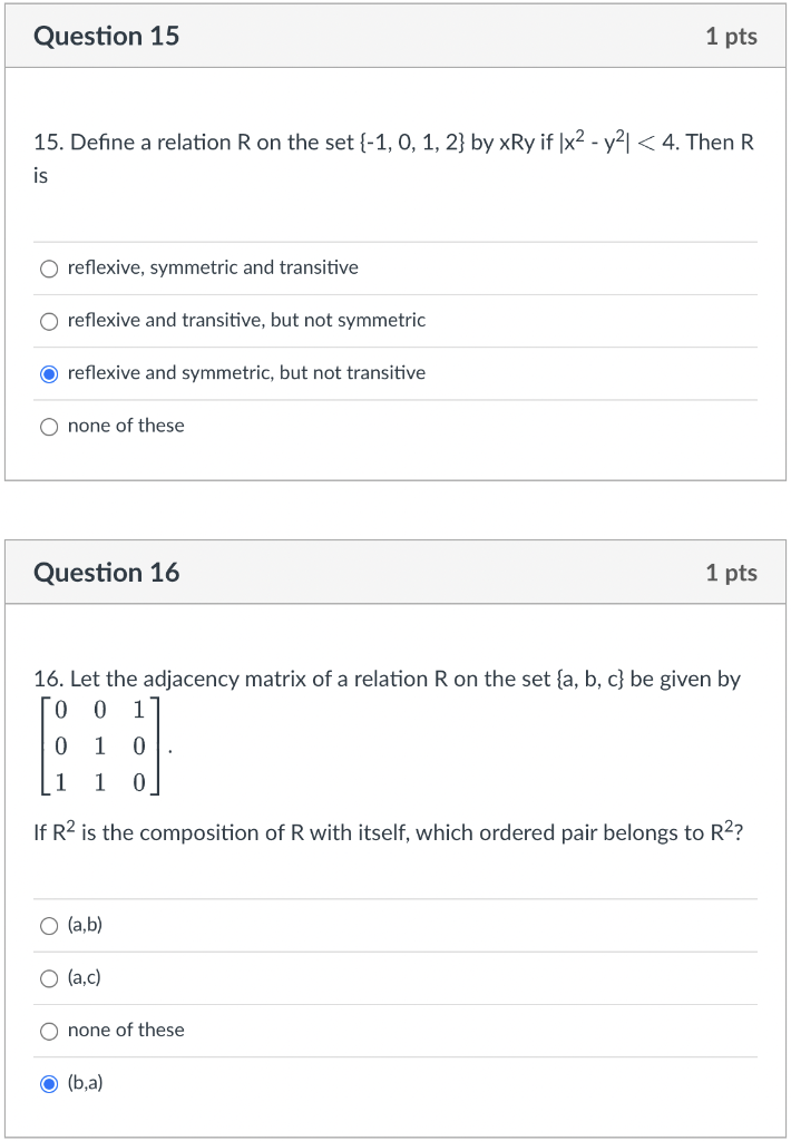 Solved Question 15 1 pts 15. Define a relation R on the set | Chegg.com
