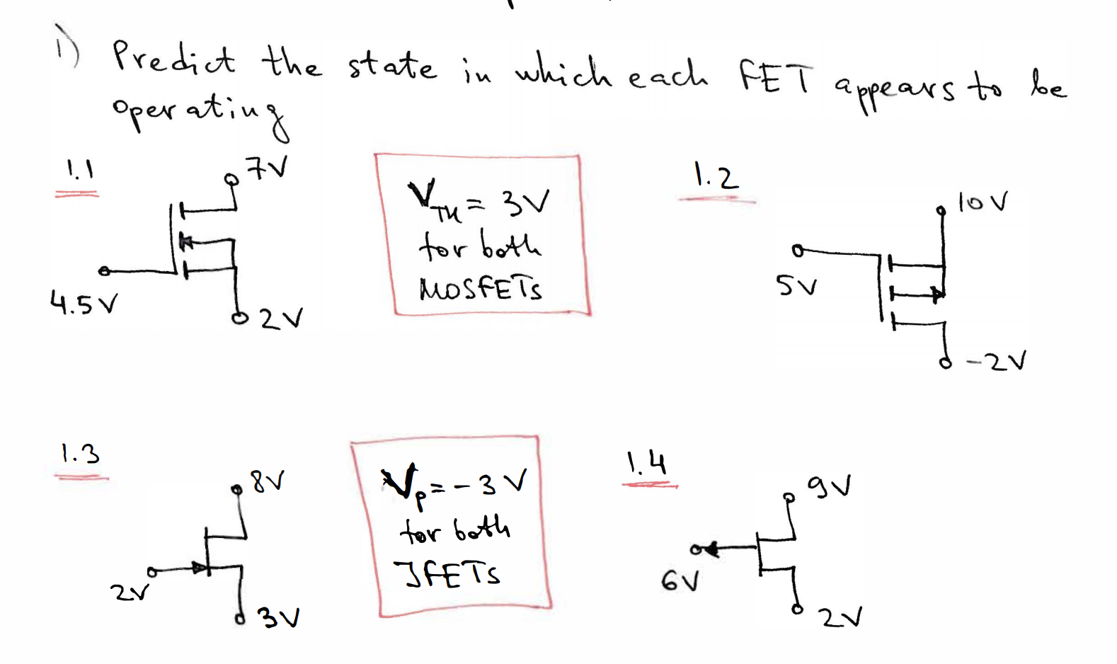 Solved 1) Predict the state in which each FET appears to be | Chegg.com