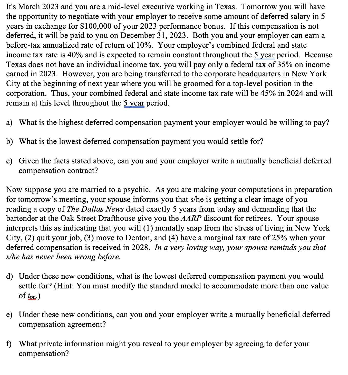 Solved It's March 2023 and you are a mid-level executive | Chegg.com