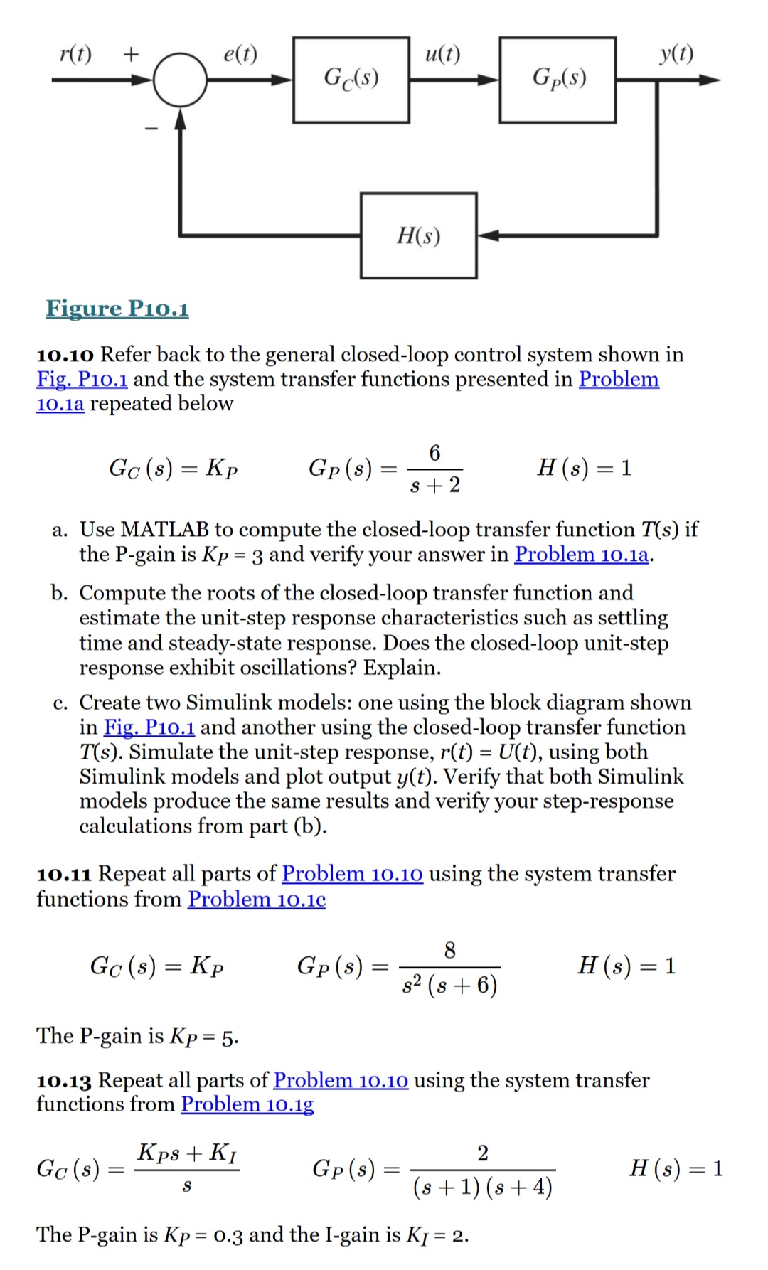10.10 Refer back to the general closed-loop control | Chegg.com