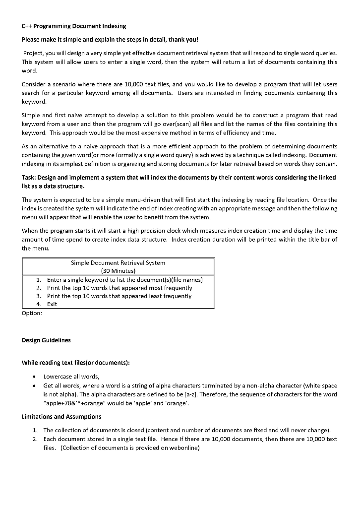 Solved C++ Programming Document Indexing Please make it | Chegg.com
