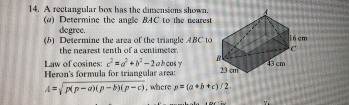 Solved 14. A rectangular box has the dimensions shown. (a) | Chegg.com