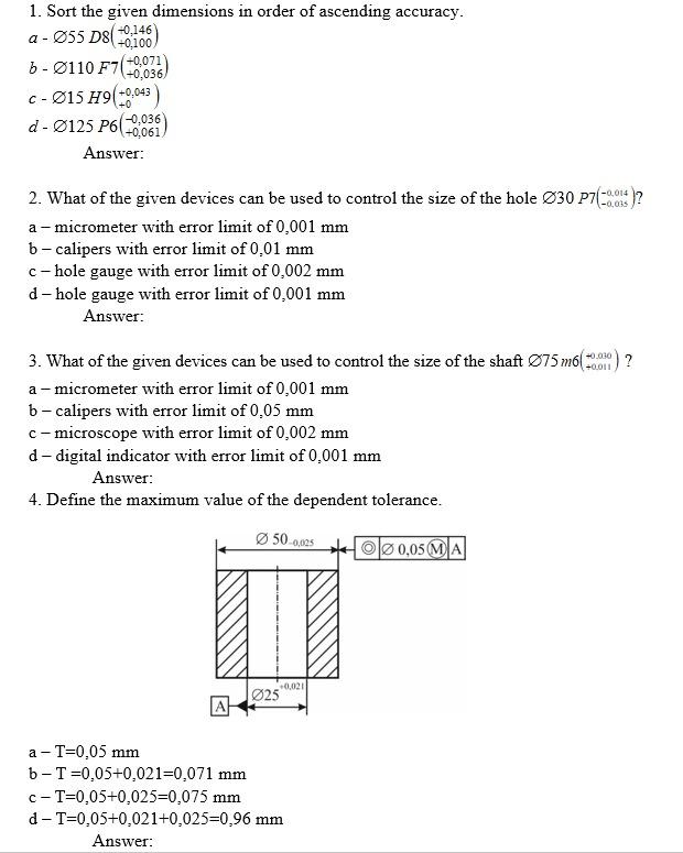 Solved 1. Sort the given dimensions in order of ascending | Chegg.com