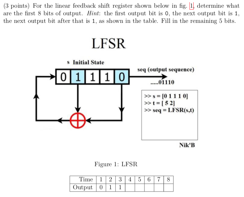 Solved (3 points) For the linear feedback shift register | Chegg.com
