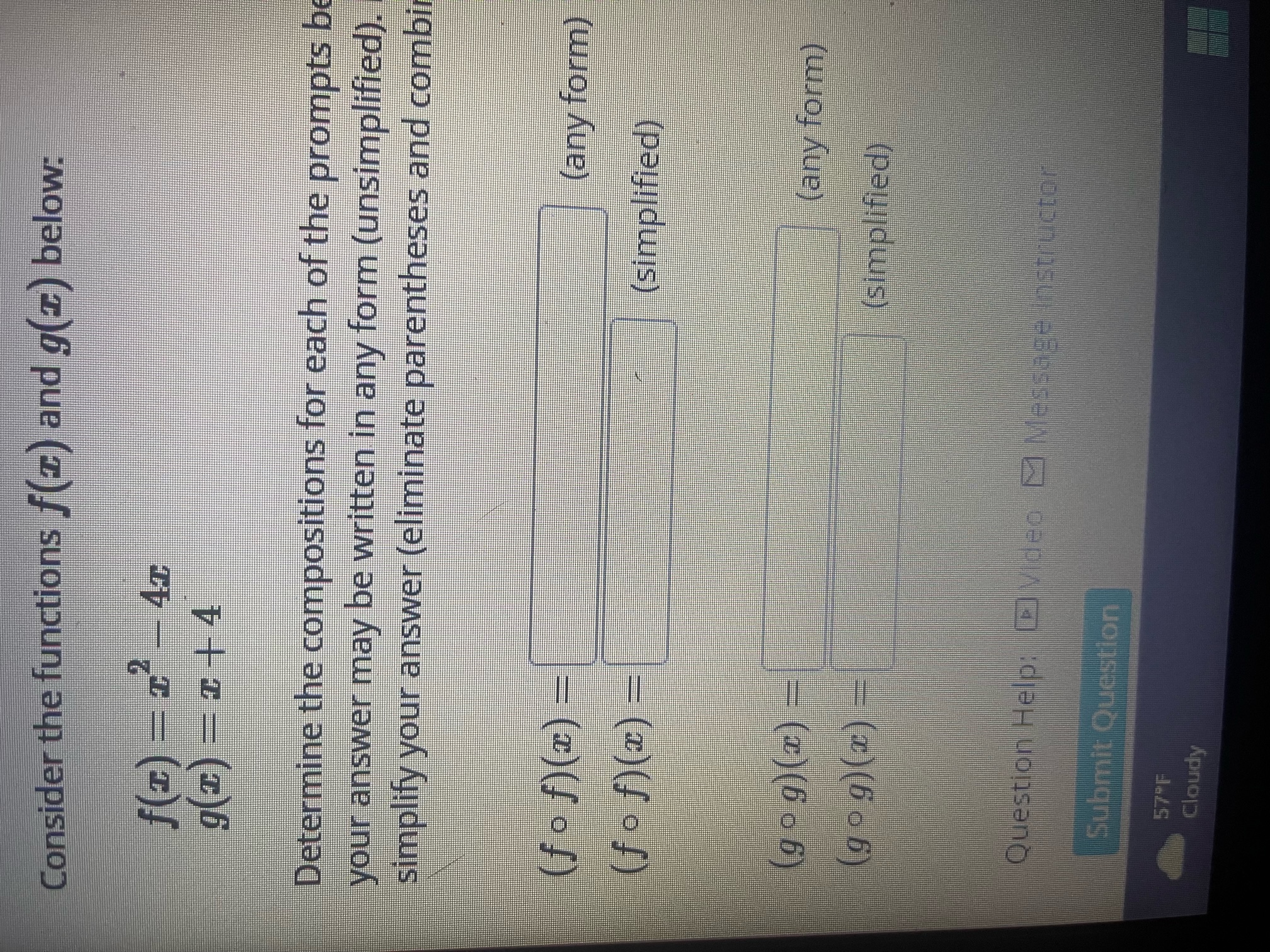Solved Let f(x) = x^2 - 4x; g(x) = x+4 find (f o f) (x) = | Chegg.com