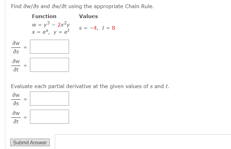 Solved Find ∂w/∂s and ∂w/∂t using the appropriate Chain | Chegg.com