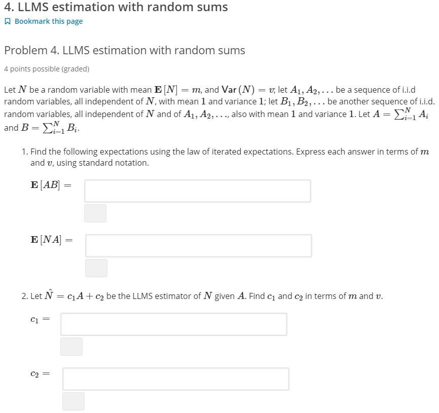 Solved 4. LLMS estimation with random sums w Bookmark this | Chegg.com