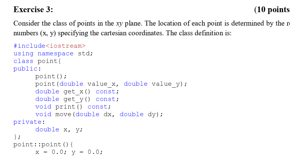 Solved Exercise 3: (10 points Consider the class of points | Chegg.com