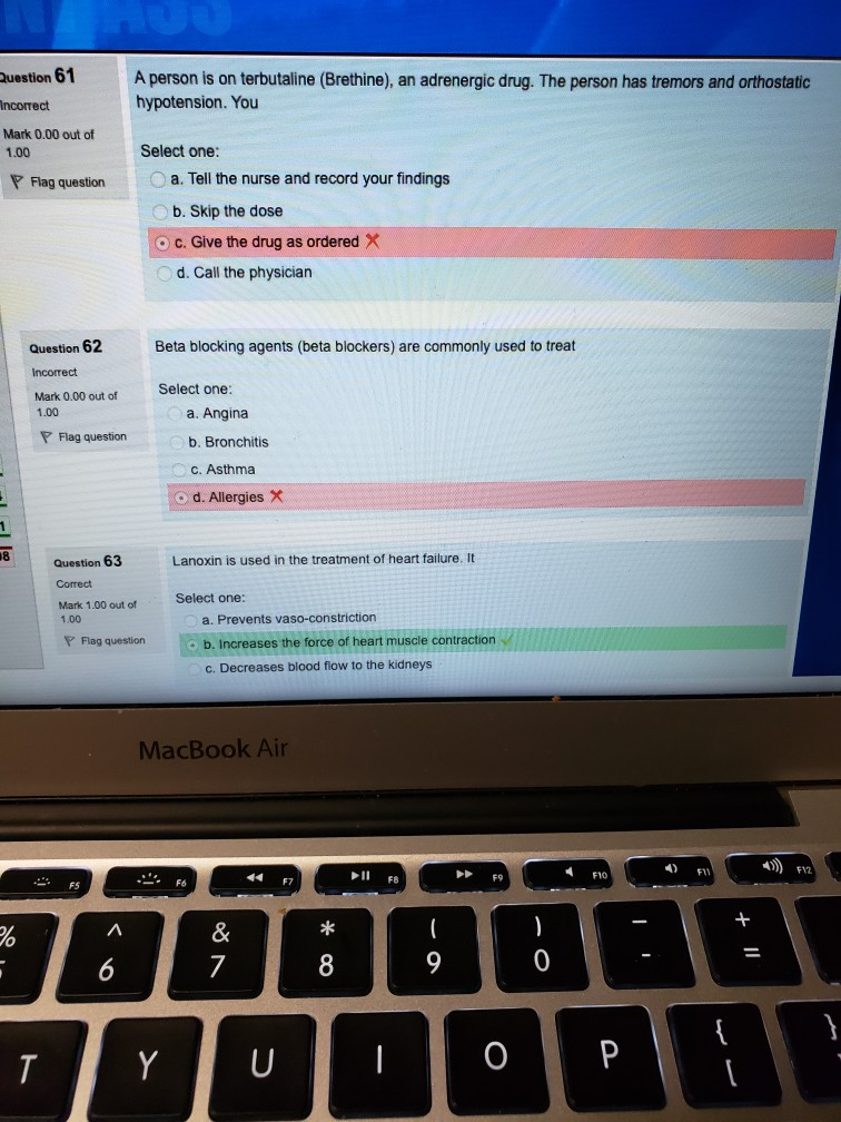 Solved Question 61 A person is on terbutaline (Brethine), an | Chegg.com