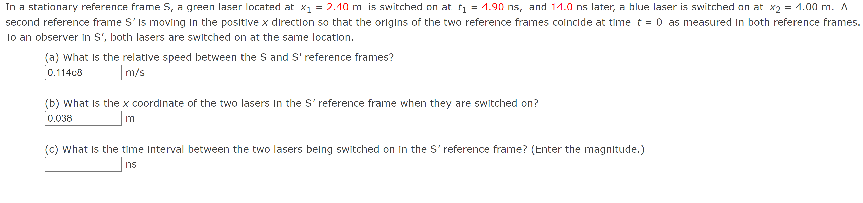 Solved In a stationary reference frame S, a green laser | Chegg.com
