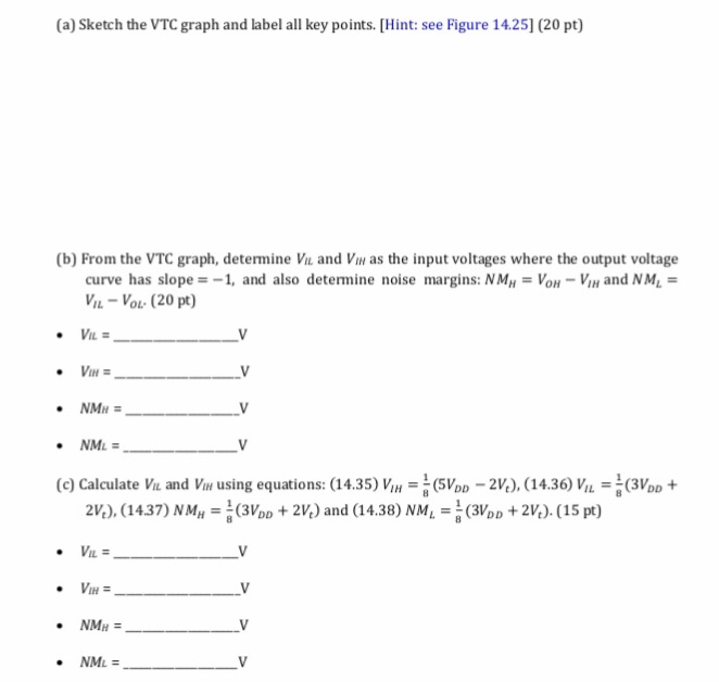 (a) Sketch the VTC graph and label all key points. | Chegg.com