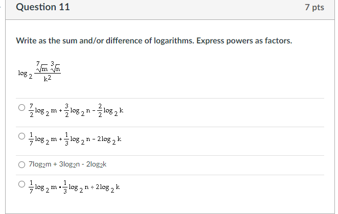 Solved Question 11 7 pts Write as the sum and/or difference | Chegg.com