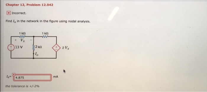 Solved Chapter 12, Problem 12.042 Incorrect Find lo in the | Chegg.com