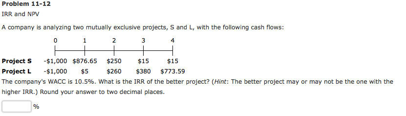 Solved Problem 11-12 IRR and NPV A company is analyzing two | Chegg.com