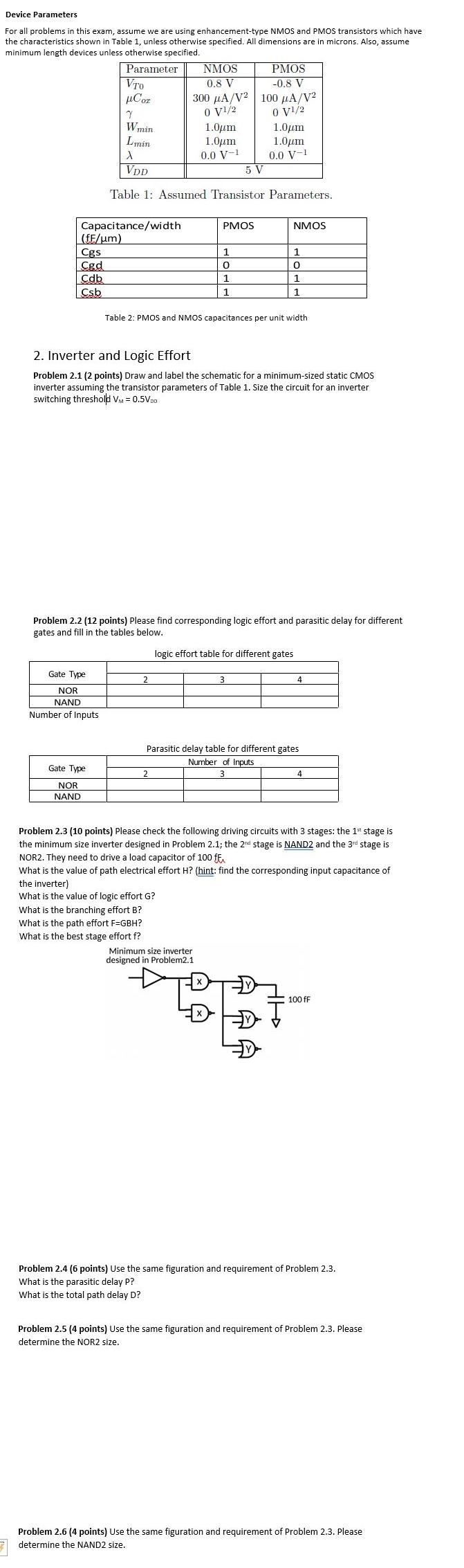 Solved Device Parameters VTO For all problems in this exam, | Chegg.com