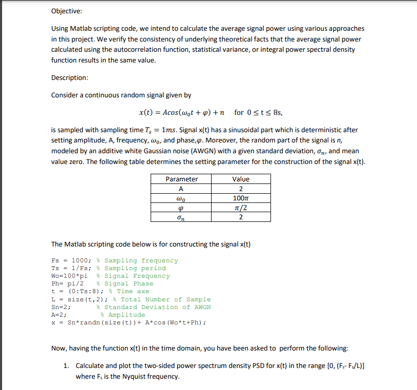 Solved Objective: Using Matlab scripting code, we intend to | Chegg.com