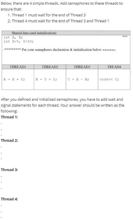 Solved Below There Are 4 Simple Threads Add Semaphores To 1395