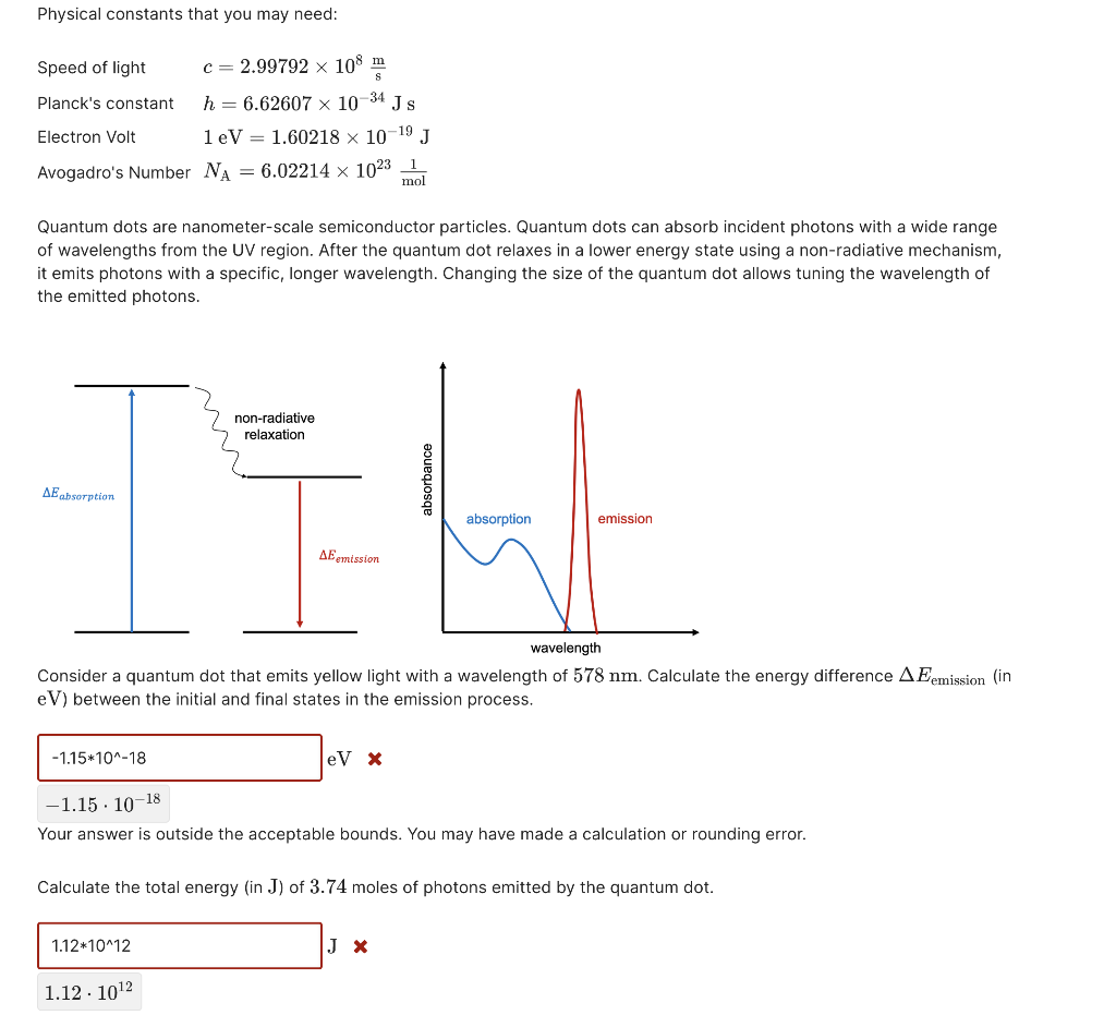 Solved Quantum dot emmisionsPhysical constants that you may | Chegg.com
