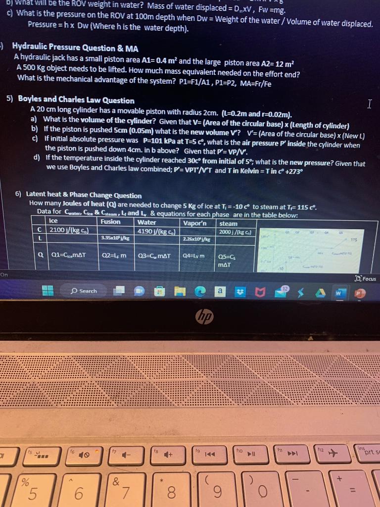 Solved D) What will be the ROV weight in water? Mass of | Chegg.com