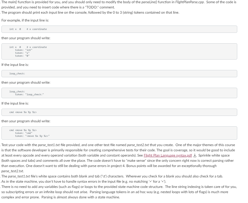 A state machine to parse FPL statements into tokens - | Chegg.com